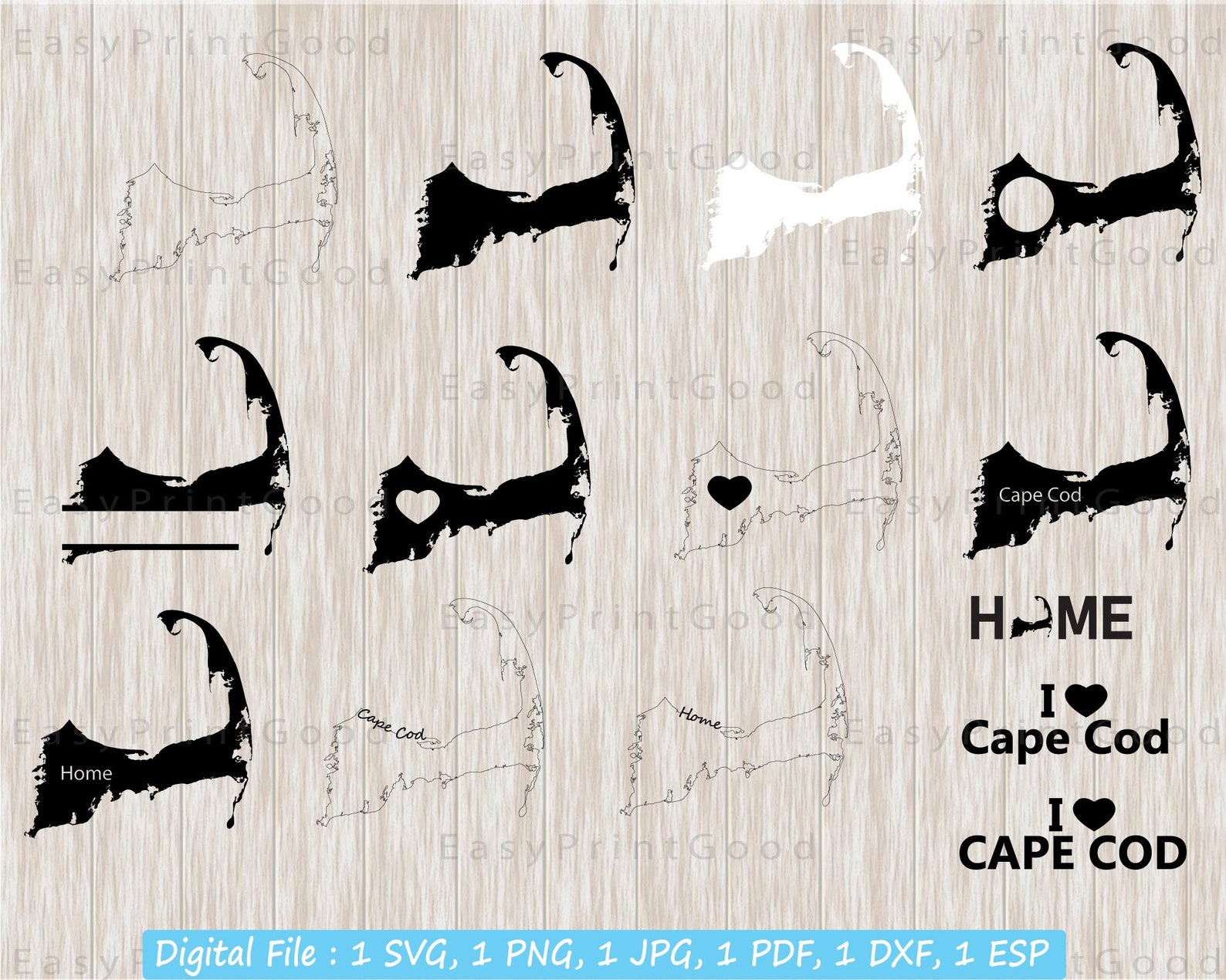 Cape Cod Map SVG Bundle: Massachusetts Outline Clipart (digital ...