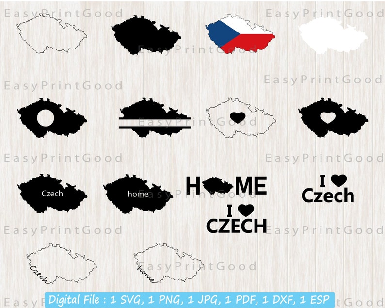 Czech Svg Bundle Czechia Outline Czech Republic Flag Map | Etsy