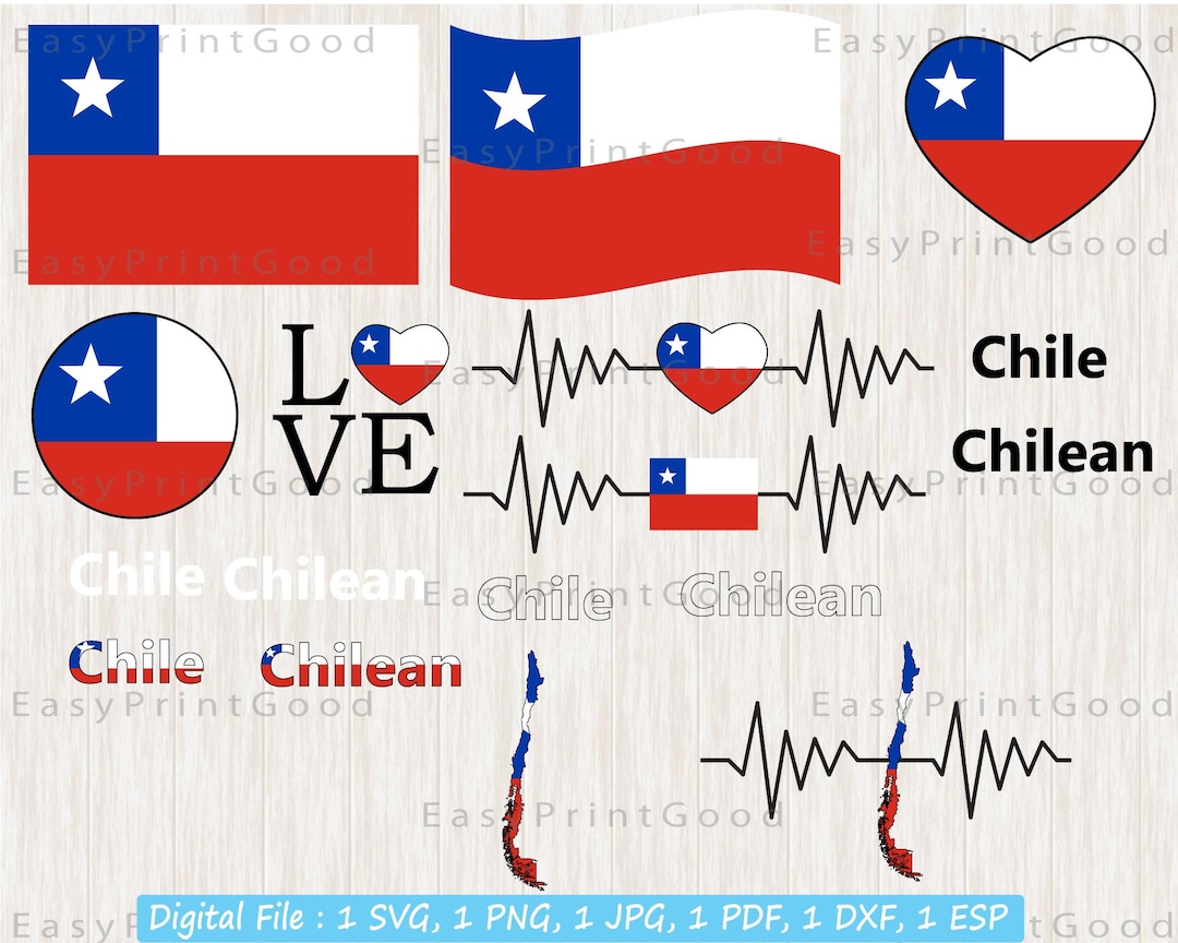 Chile Flag SVG Bundle: National Flag, Map Clipart (digital Download ...
