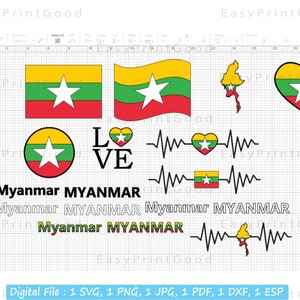 Myanmar Flag Bundle Svg Myanmar Clip Art Love Waving - Etsy