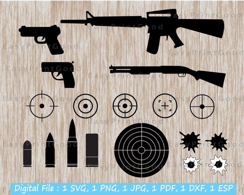 Bullet Svg Gun Svg Bullet Clipart Weapon Svg Gun Bundle | Etsy