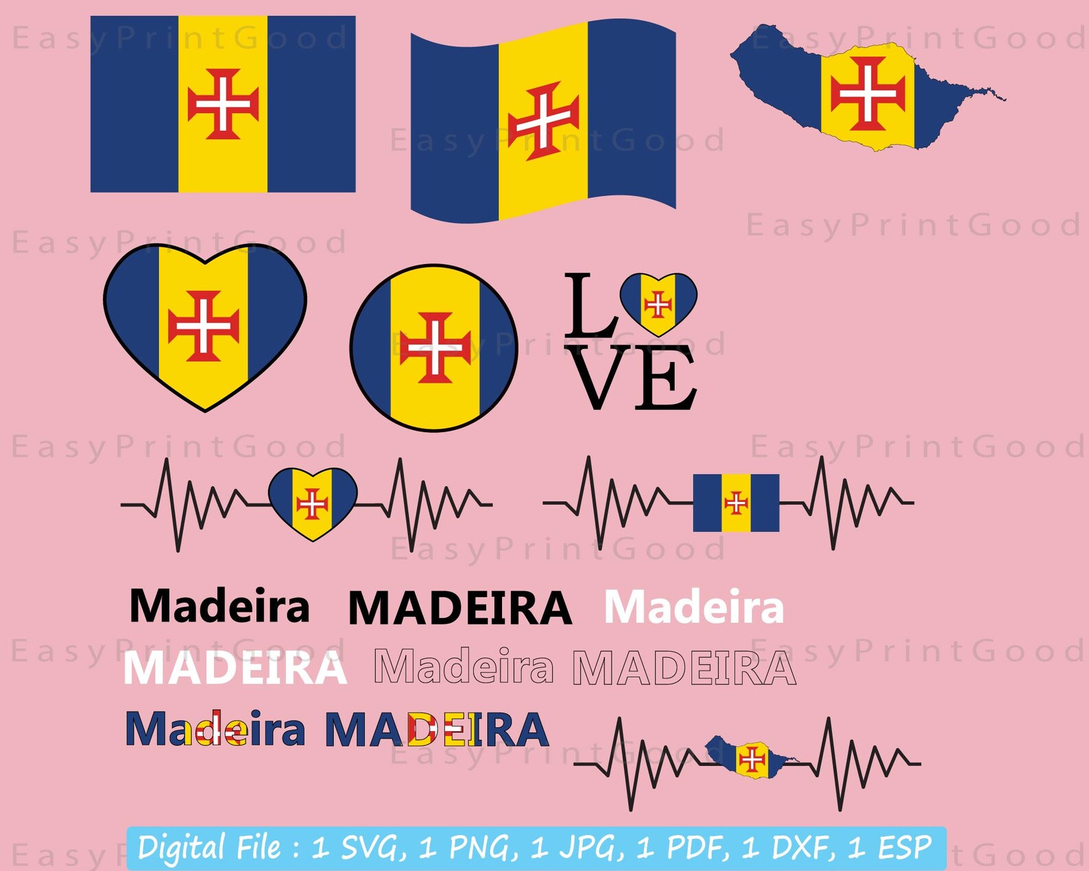 Madeira Flag SVG Bundle: National Symbols, Heart Map (digital Download ...