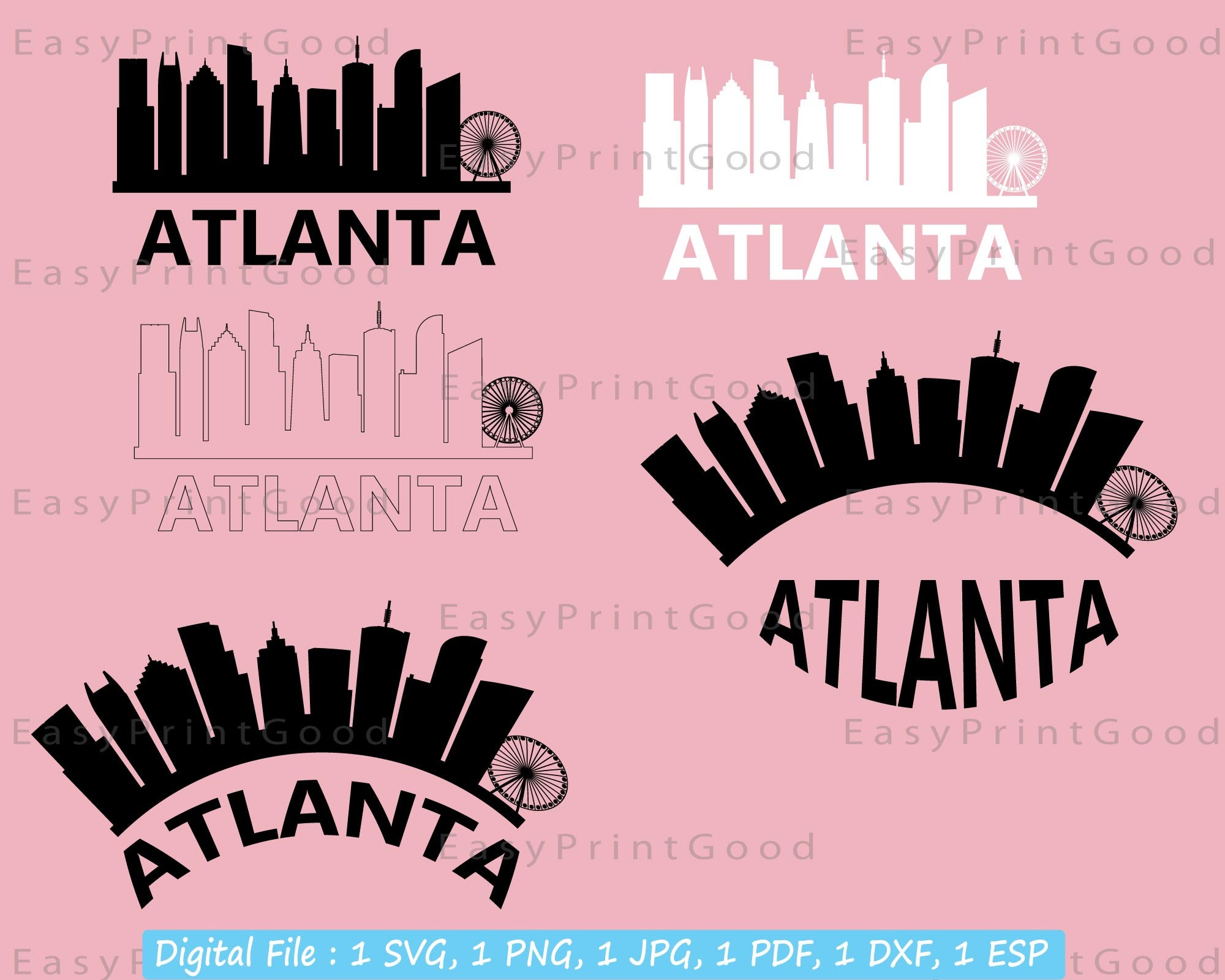 Atlanta Svg Georgia Skyline Cityscape Silhouette City Shirt - Etsy