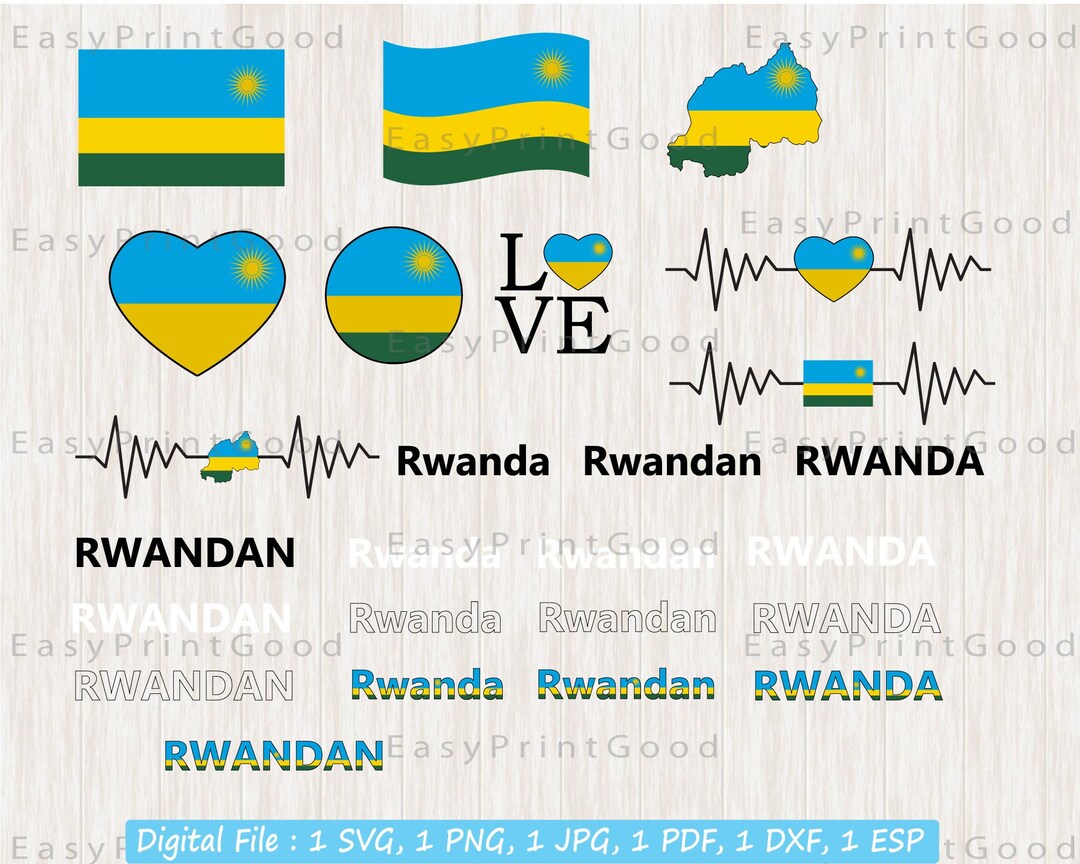 Rwanda Flag Bundle Svg, Rwandan Flag, Love Rwanda, Waving Rwanda ...