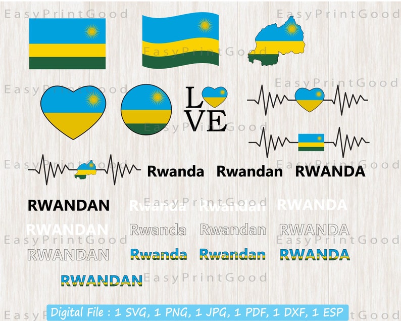 Rwanda Flag Bundle Svg Rwandan Flag Love Rwanda Waving | Etsy