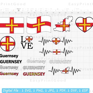 Guernsey Flag Svg Bundle, Guernsey Clipart, Love, Waving, Guernsey Flag ...