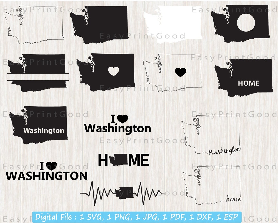 Washington Svg Bundle, 15 Washington State Svg, Washington Clipart ...