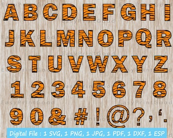 Tiger Stripe Animal Print Alphabet Letters and Numbers Vector Clipart ...