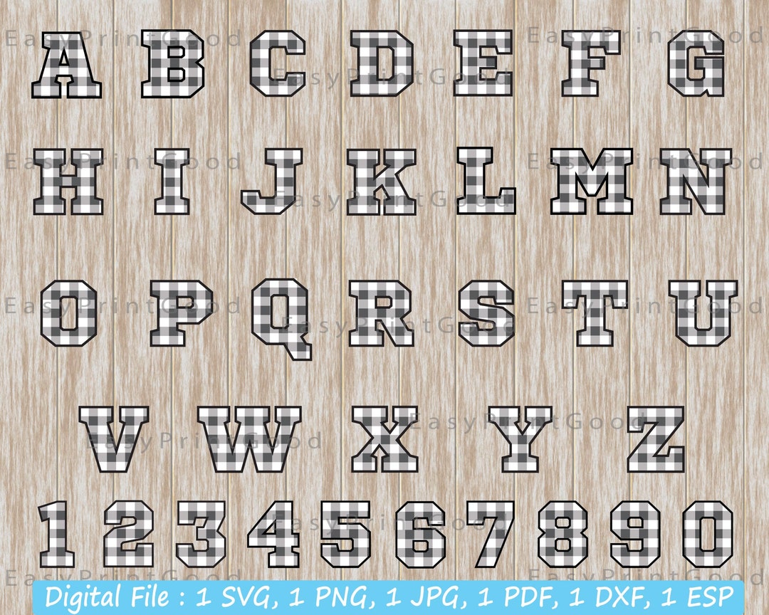 Buffalo Plaid Alphabet and Numbers Svg, Buffalo Plaid Font, Plaid ...