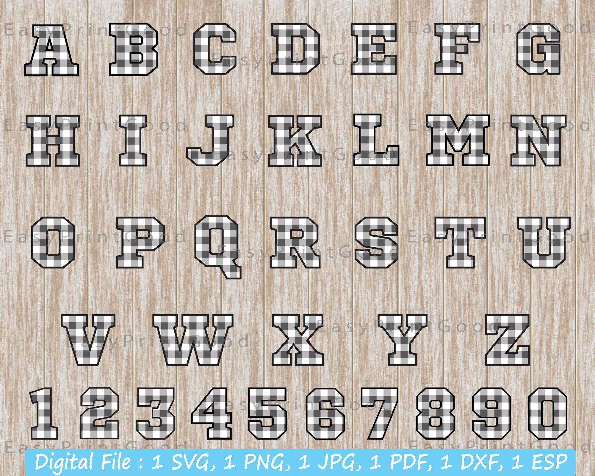 Buffalo Plaid Alphabet and Numbers Svg Buffalo Plaid Font | Etsy
