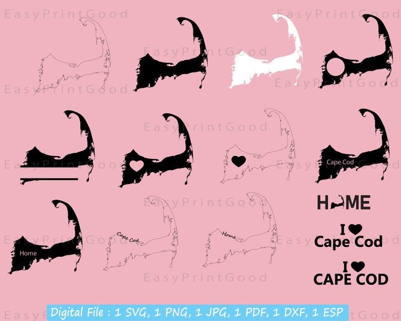 Cape Cod Map SVG Bundle: Massachusetts Outline Clipart (digital ...