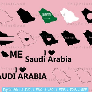 Saudi Arabia Map SVG Bundle: Clipart, Monogram Frame (digital Download ...