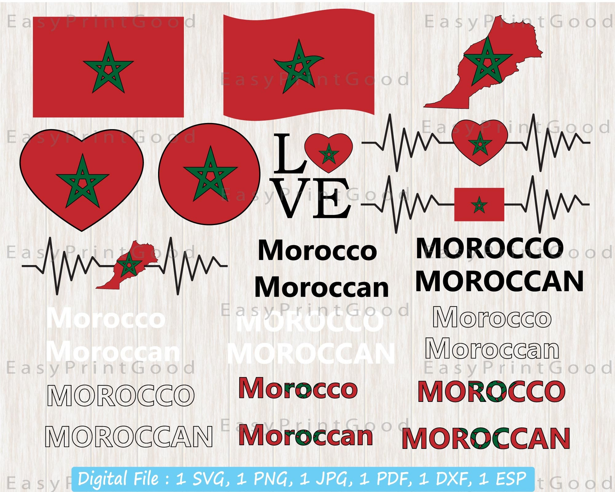 Morocco Flag Svg Bundle Moroccan Flag Morocco Map Flag - Etsy Canada