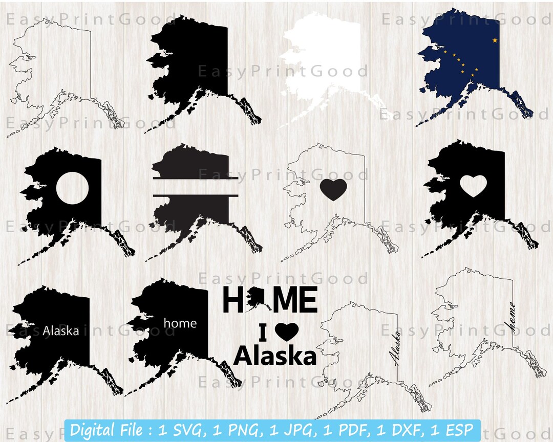 Alaska Svg Bundle, Alaska State, Alaska Outline, Alaska Map, United ...