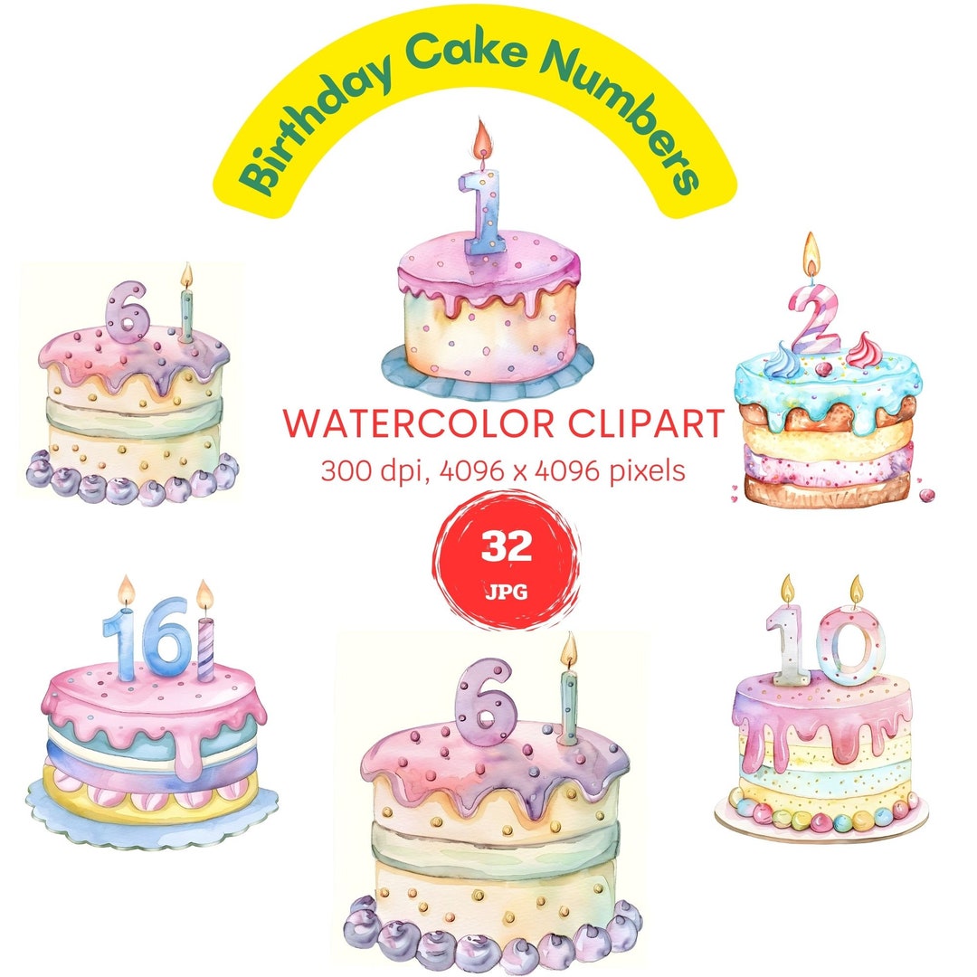 32 Birthday Cake Numbers Clipart, Birthday Cake Clipart, Printable ...