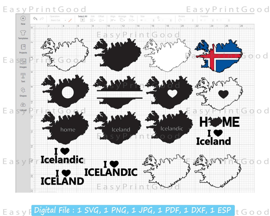 Iceland Map SVG Bundle: Icelandic Outline, Monogram Frame (digital ...