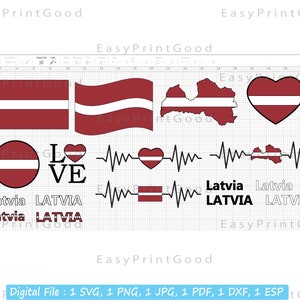 Latvia Flag SVG Bundle: National Map, Heart, & Waving Flag (digital ...