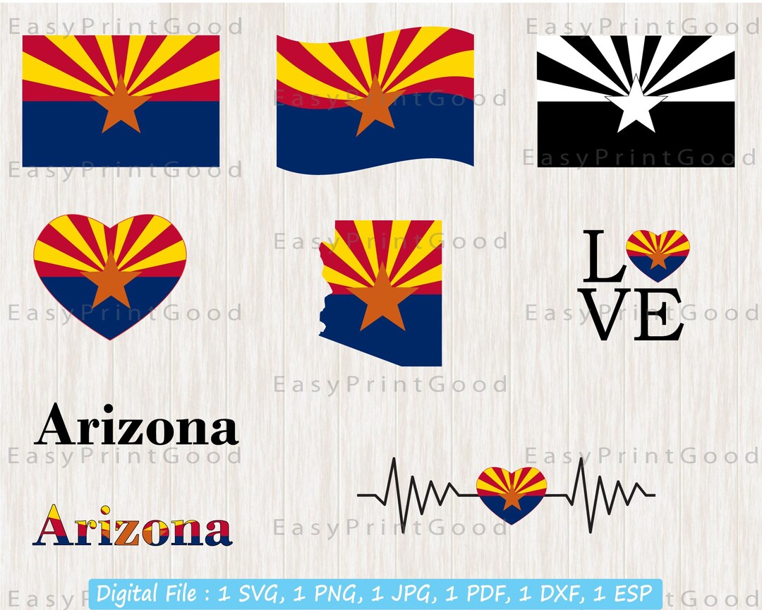 Arizona Flag SVG: Heart, Waving, State Pride Cut File (digital Download ...