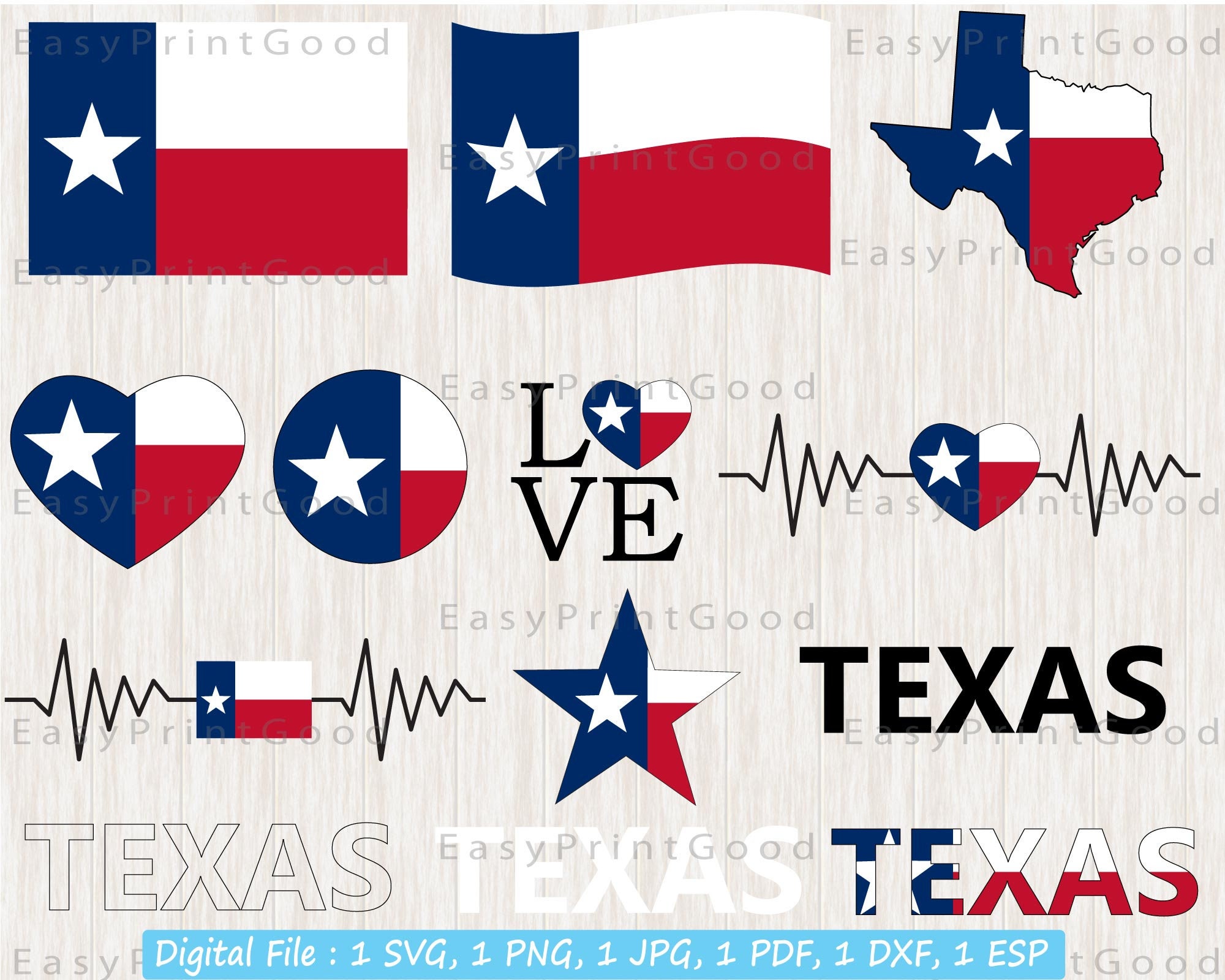 Texas Flag Bundle Svg Texas Flag Texas Star Heart Svg Texas - Etsy
