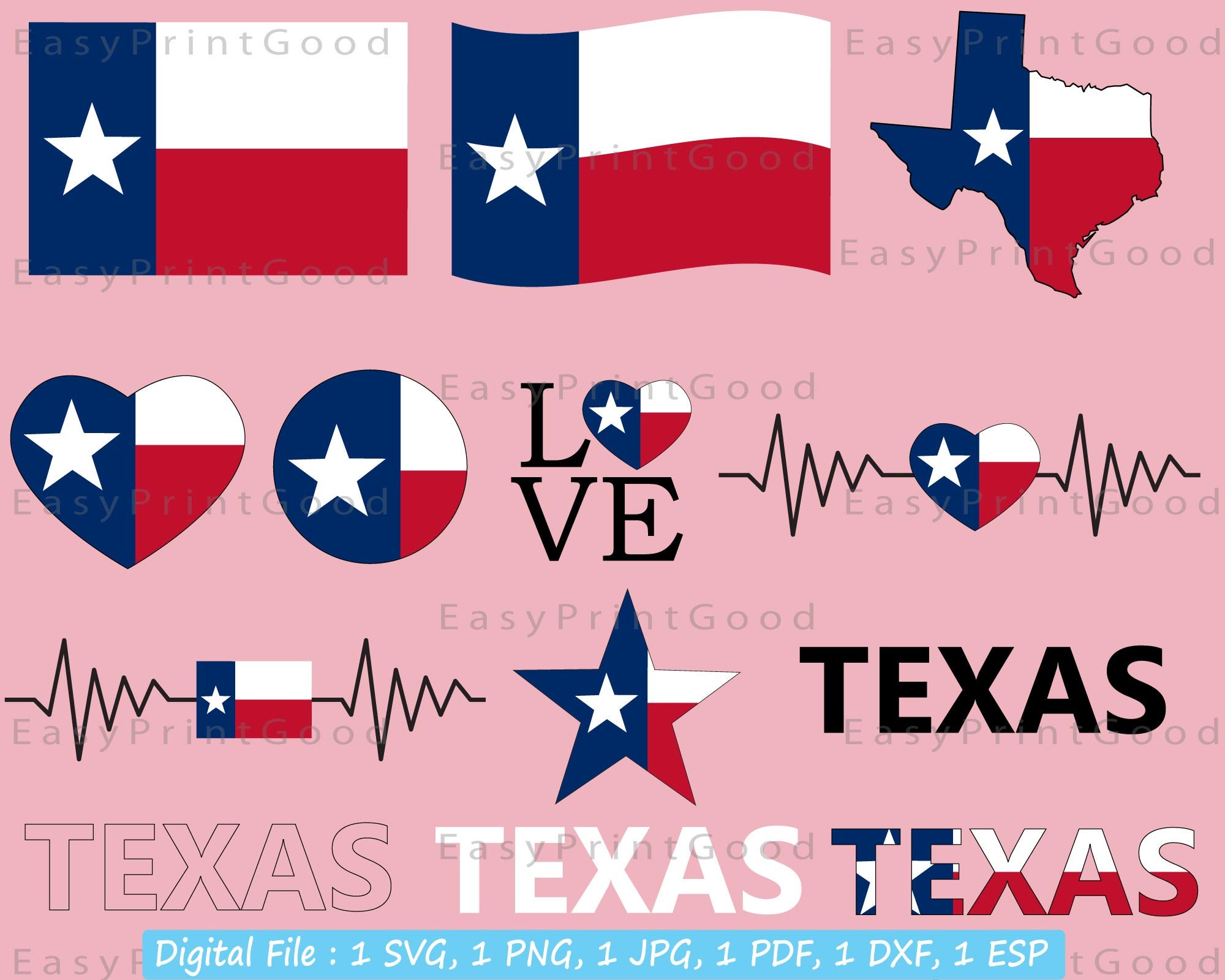 Texas Flag Bundle Svg Texas Flag Texas Star Heart Svg Texas - Etsy