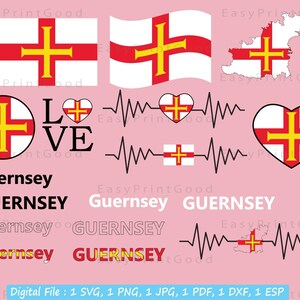 Guernsey Flag Svg Bundle, Guernsey Clipart, Love, Waving, Guernsey Flag ...