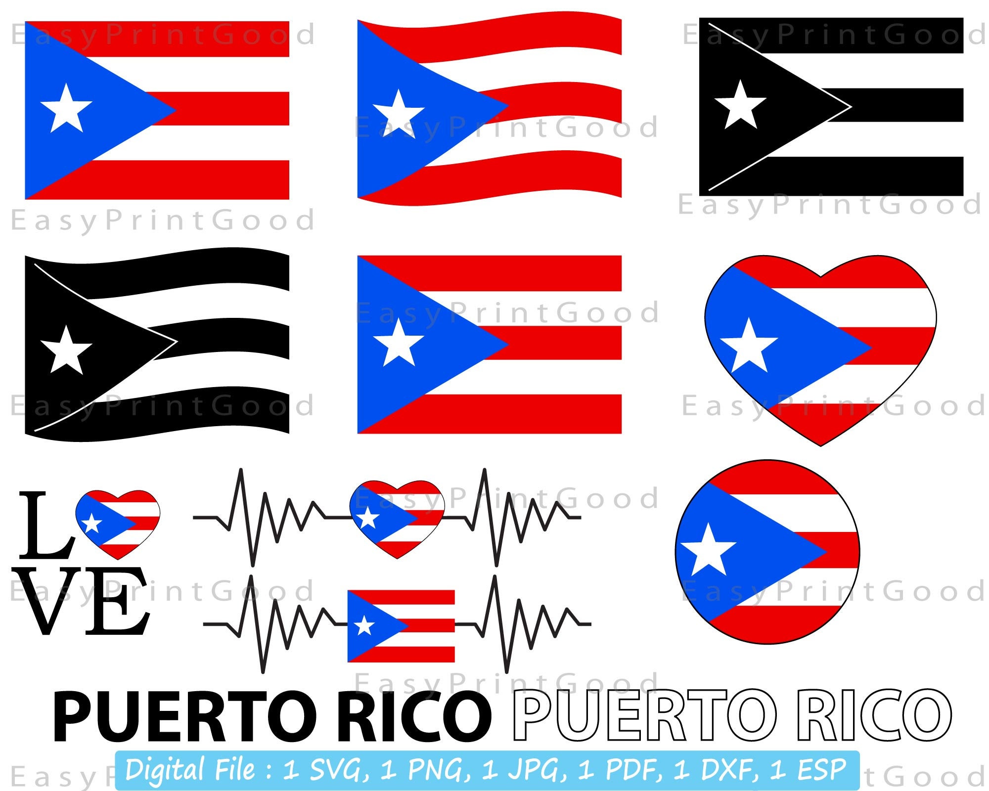 Puerto Rico Flag Bundle Svg Puerto Rico Love Puerto Rico - Etsy España