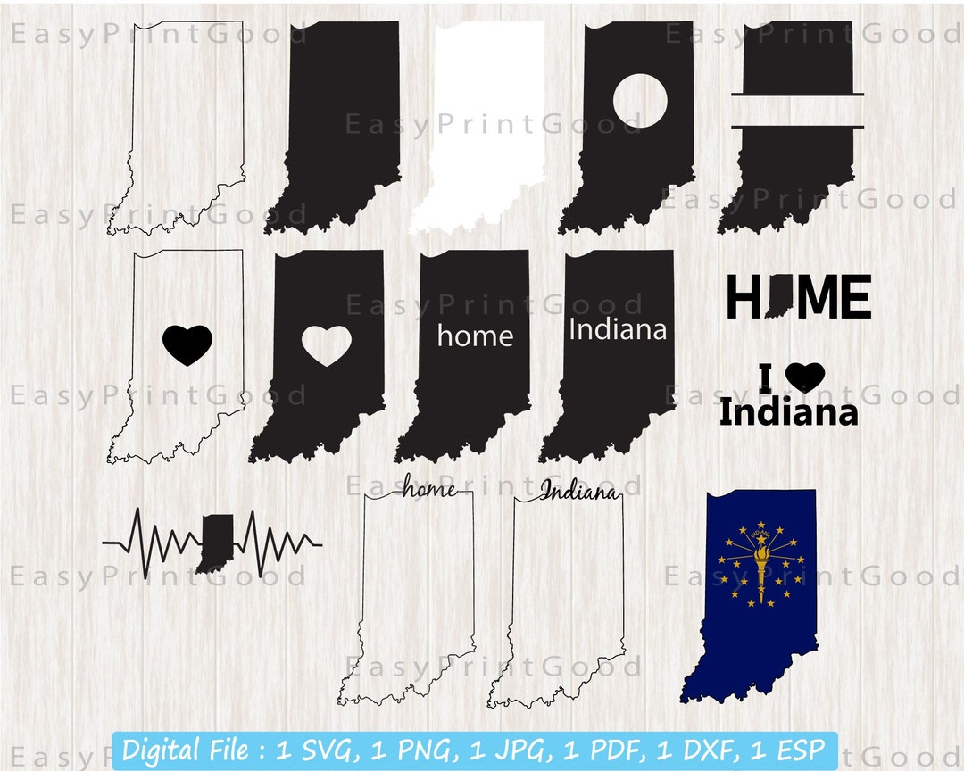 Indiana Svg Bundle, 15 Indiana State Svg, Indiana Clipart, Indiana Map ...