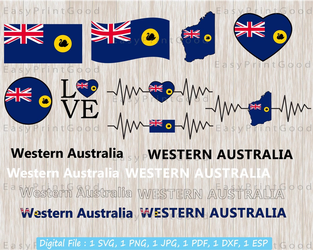 Western Australia Flag SVG Bundle: Map, Heart, Waving (cut File) - Etsy