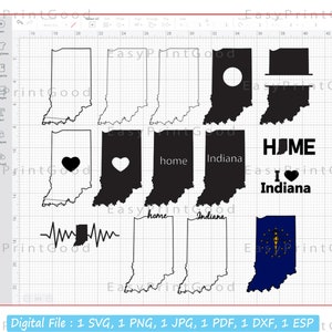 Indiana Svg Bundle, 15 Indiana State Svg, Indiana Clipart, Indiana Map ...