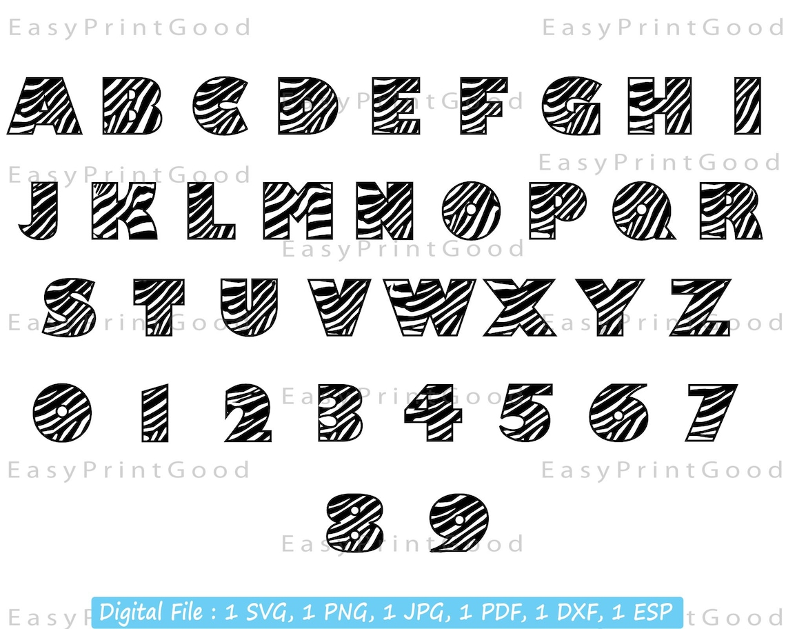 Zebra Font Svg Patterned Alphabet Svg Letters Zebra | Etsy