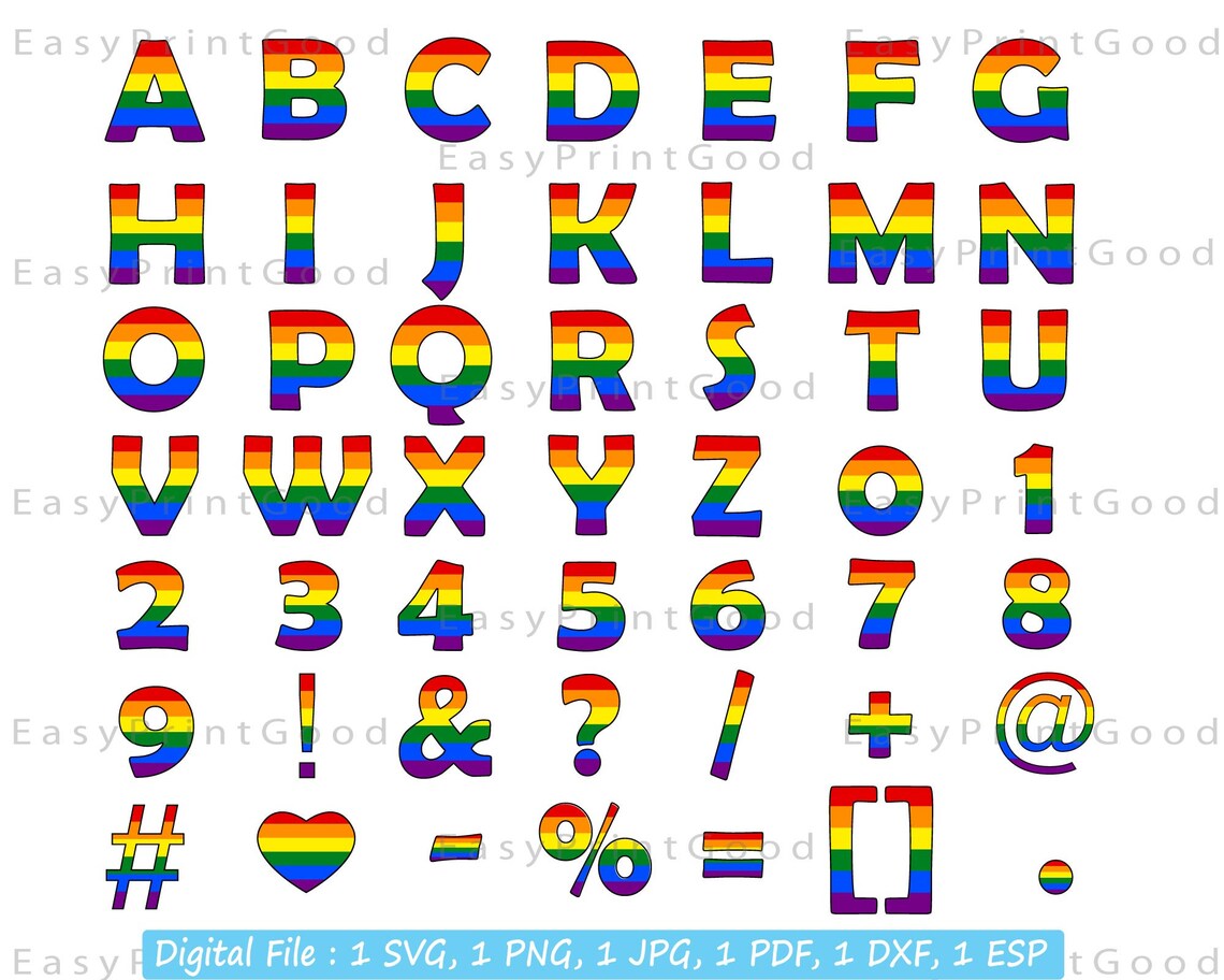 LGBT Alphabet and Numbers Svg LGBT Pride Font Svg Gay Pride | Etsy