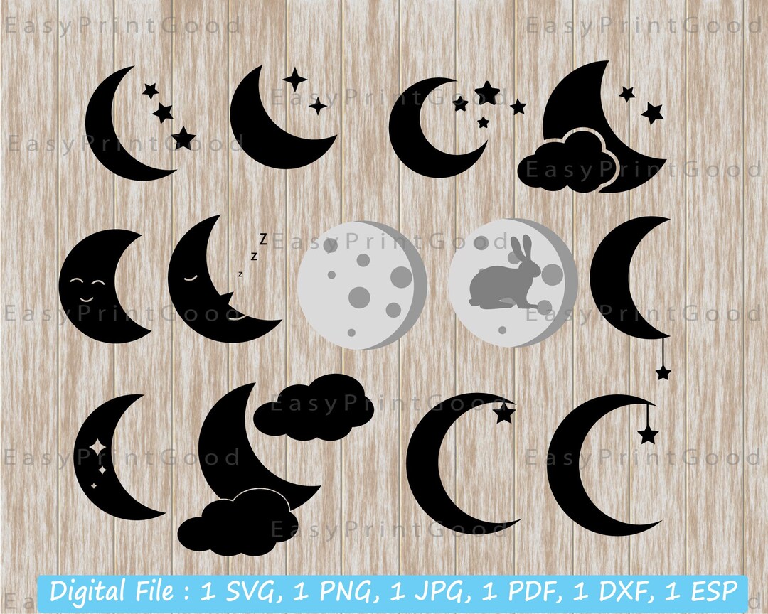 Moon Svg, Moon Cut File, Moon Clipart, Moon Bundle Svg, Half Moon Svg ...