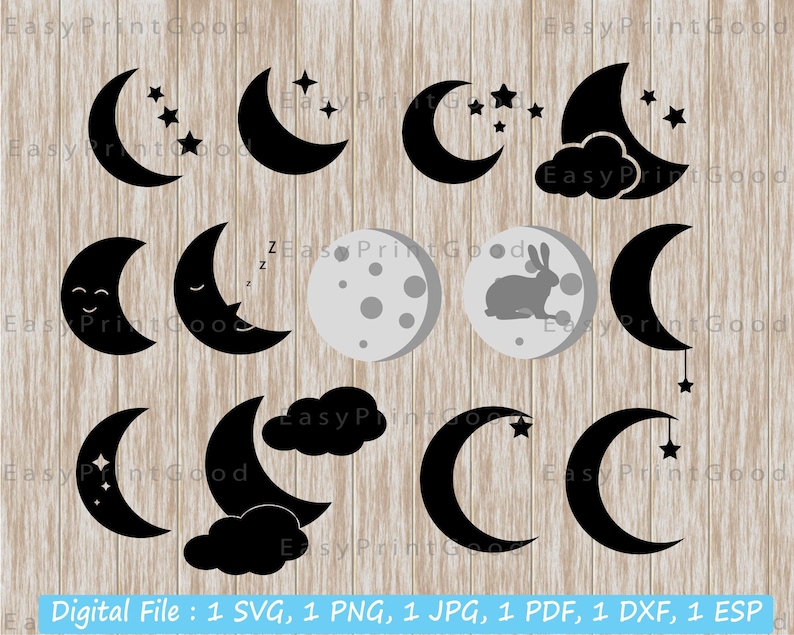 Moon Svg Moon Cut File Moon Clipart Moon Bundle Svg Half | Etsy