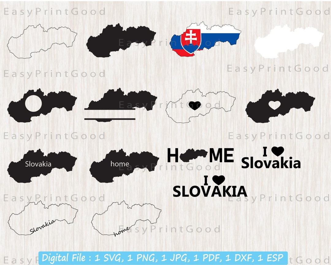 Slovakia Map SVG Bundle: Outline, Clipart, Monogram Frame (digital ...