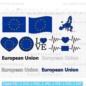 European Union Flag SVG Bundle: EU Clipart, Cut File (digital Download ...
