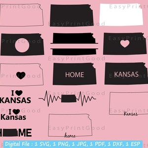 Kansas SVG Bundle: State Outline, Map, Home Designs (cut Files) - Etsy