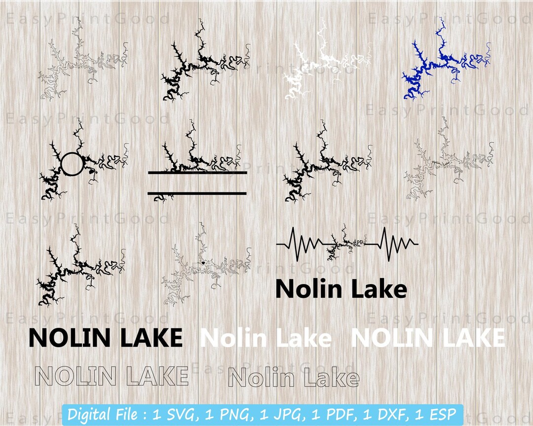 Nolin Lake Svg Bundle Outline Love Nolin Lake Map Monogram Frame Silhouette Text Word