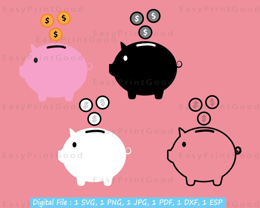 Piggy Bank SVG: Golden Coin Clipart, Money Cut File (digital Download ...