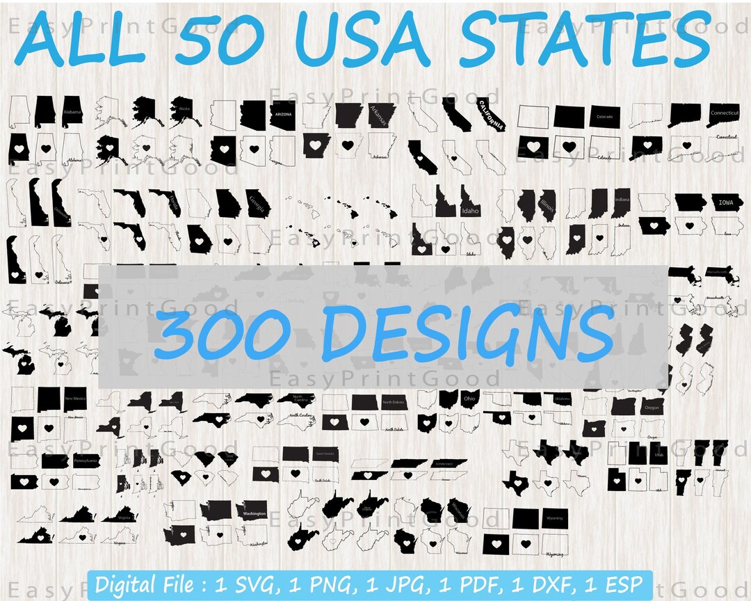 USA States SVG Bundle, All 50 American States Svg, 50 States Clipart ...