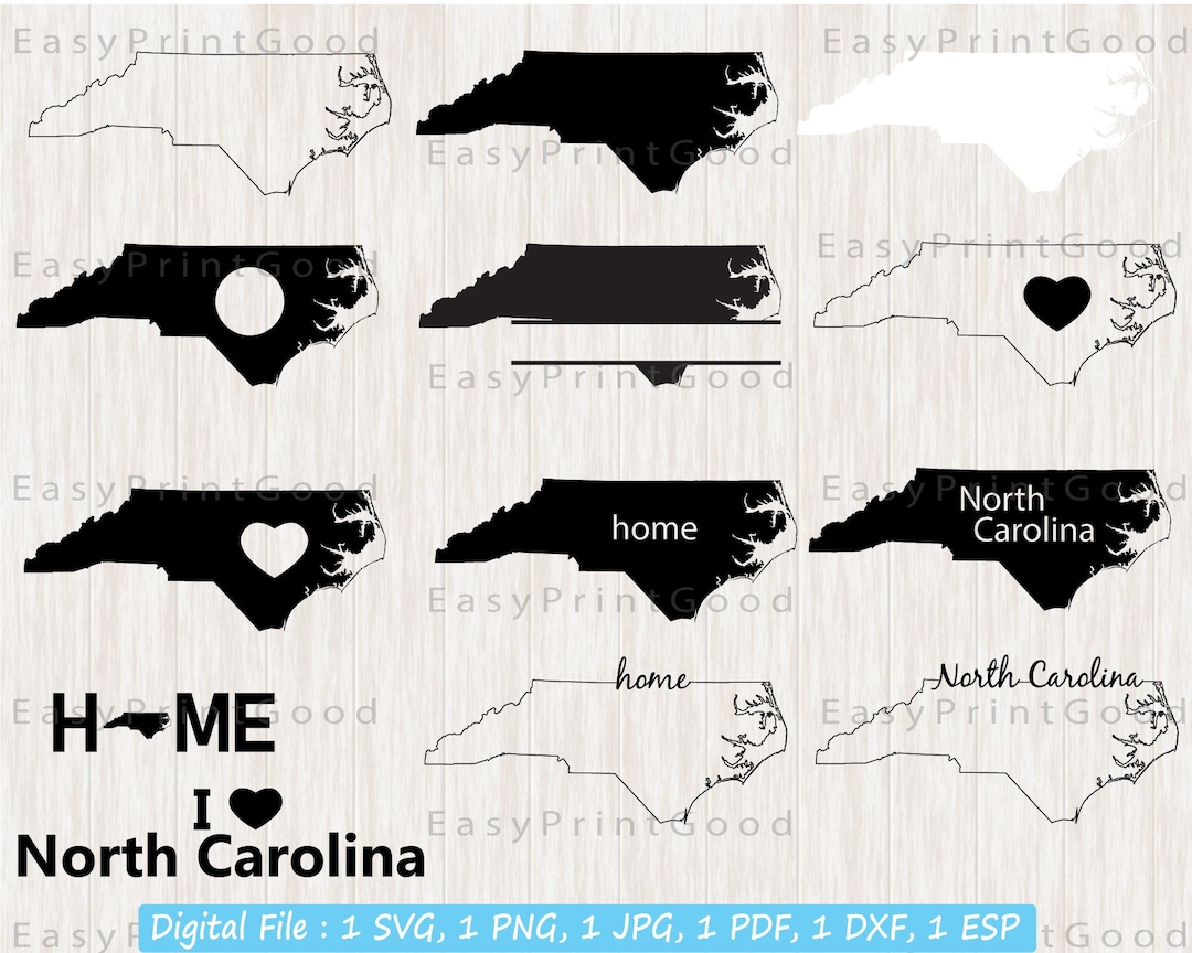 North Carolina SVG Bundle: Outline Map, Home Monogram (cut File) - Etsy