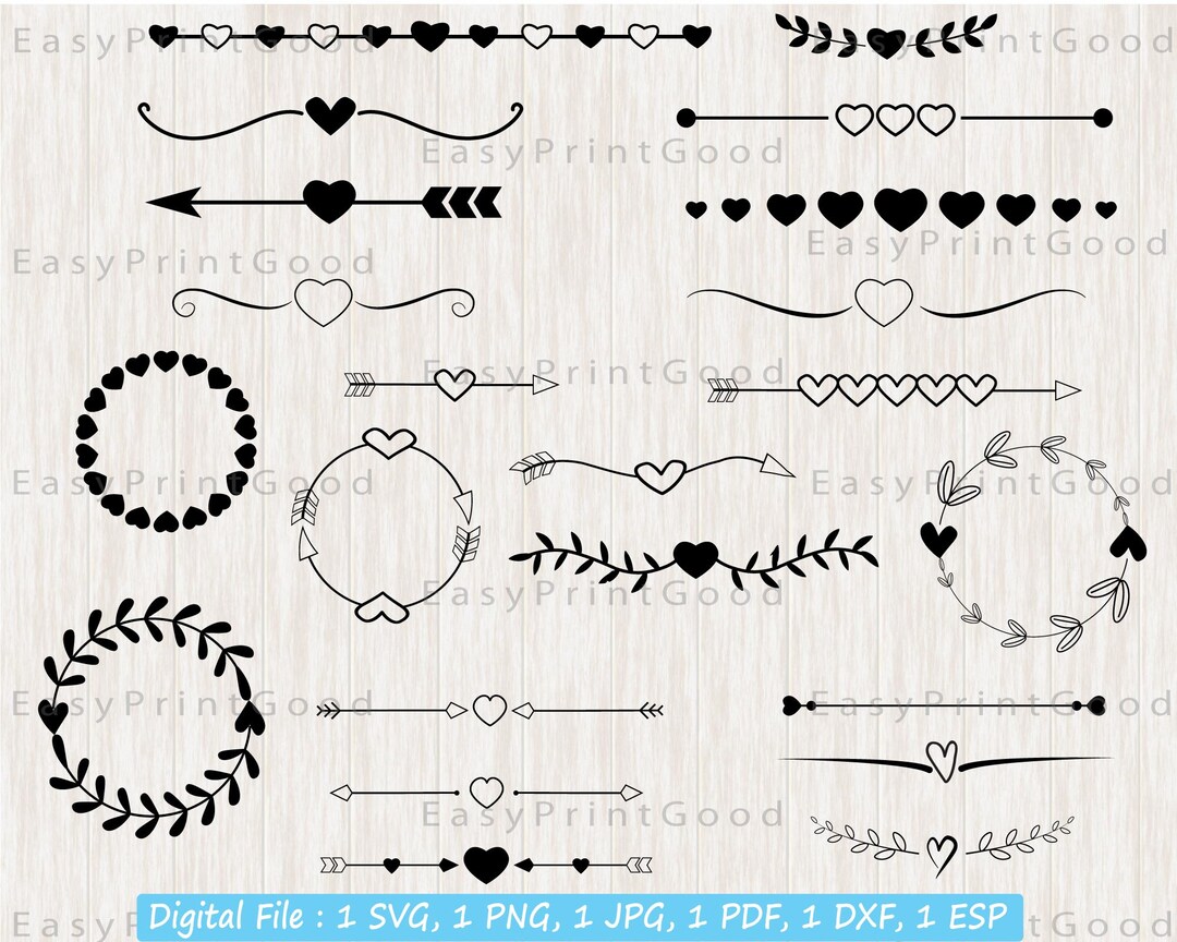 Heart Border SVG: Wreath, Flourishes, Dividers (digital Download) - Etsy