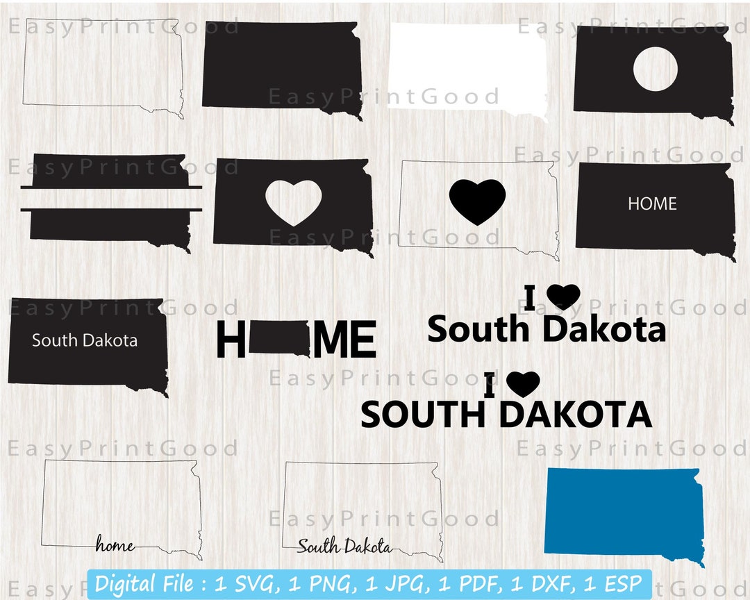 South Dakota Svg Bundle, South Dakota State Outline, Map, Home, Clipart ...