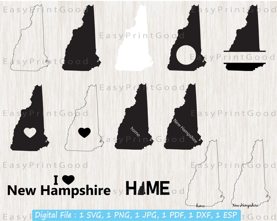 New Hampshire Svg Bundle, New Hampshire Clipart, New Hampshire Map Svg ...