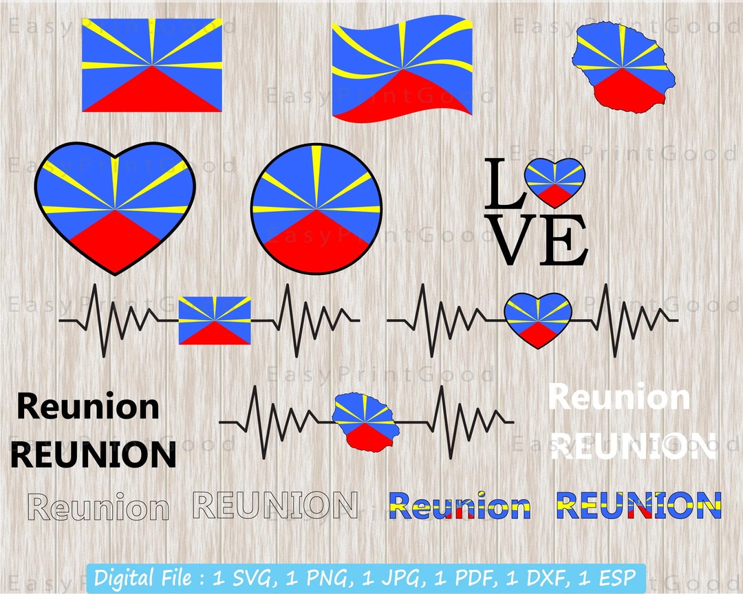 Reunion Flag SVG Bundle: Waving, Map, Heart Clip Art (digital Download ...