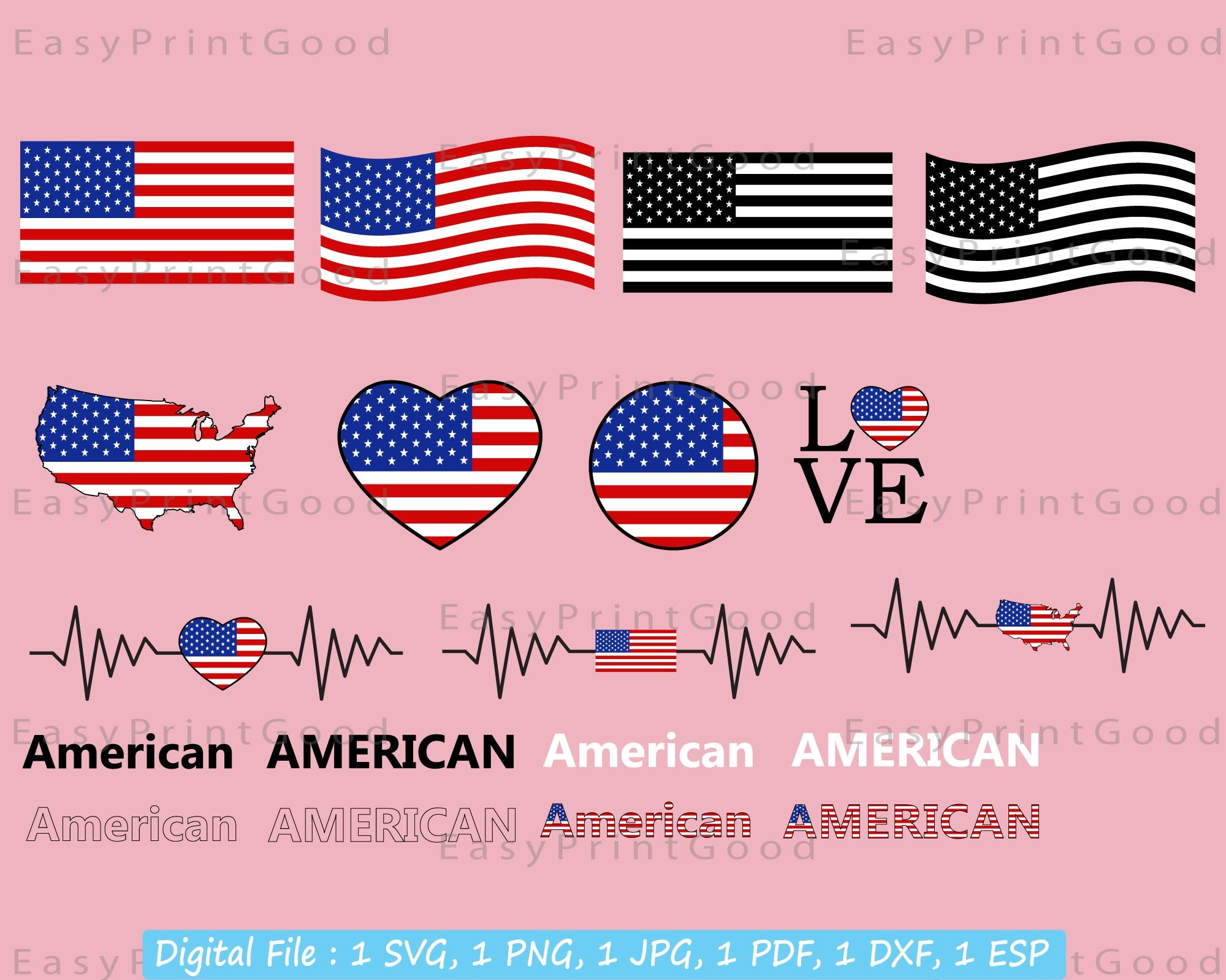 American Flag Svg Bundle USA Flag United States Clipart - Etsy