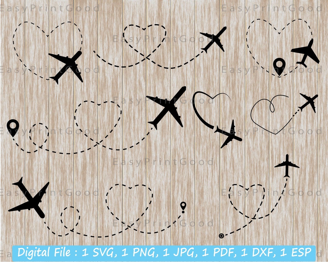 Airplane Heart Route Svg, Airplane Clipart, Love Airplane Svg, Airplane ...
