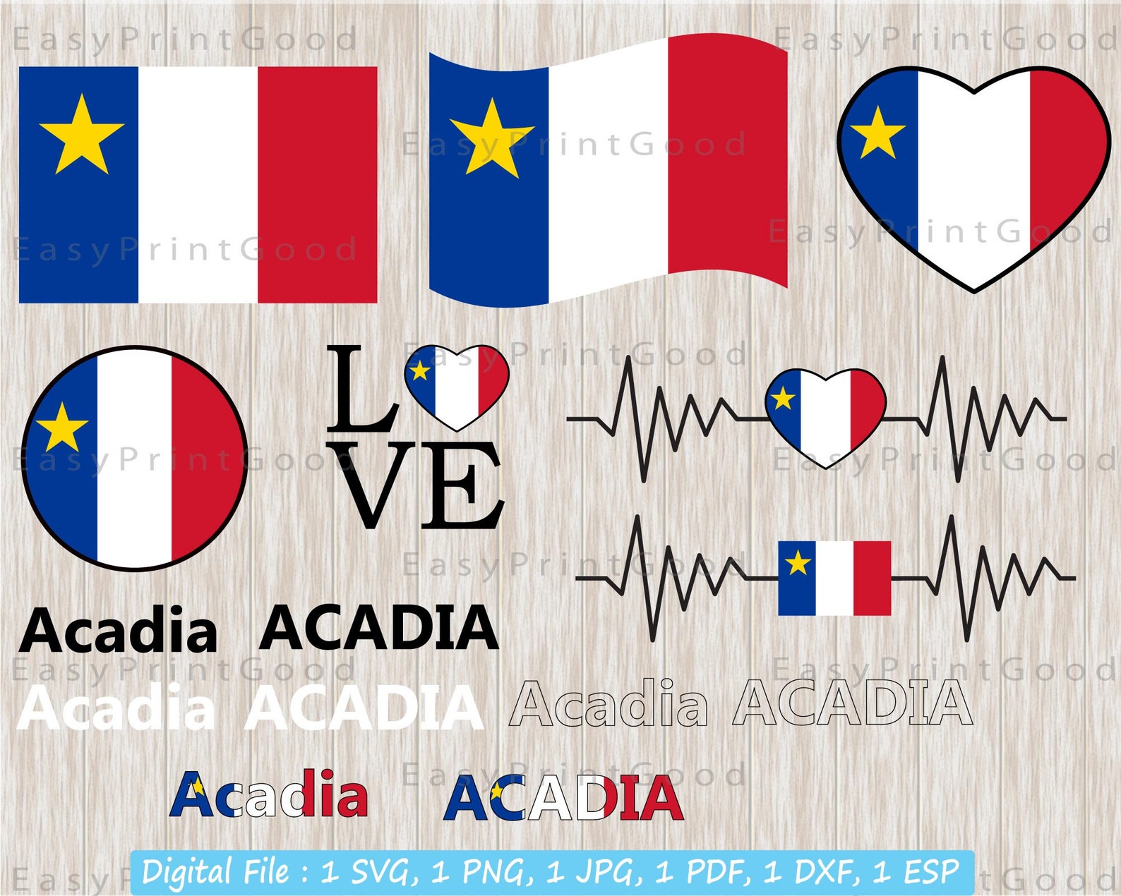 Acadia Flag SVG Bundle: Acadian National Symbols (digital Download ...