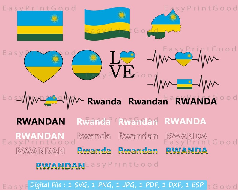 Rwanda Flag Bundle Svg Rwandan Flag Love Rwanda Waving | Etsy