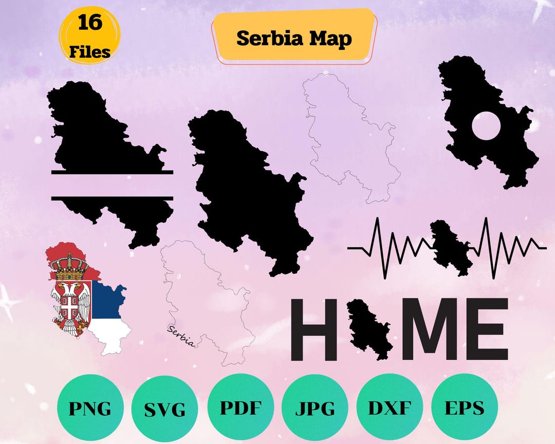 Serbia Map Svg Bundle, Clipart, Serbia Country Map Outline, Flag Map ...