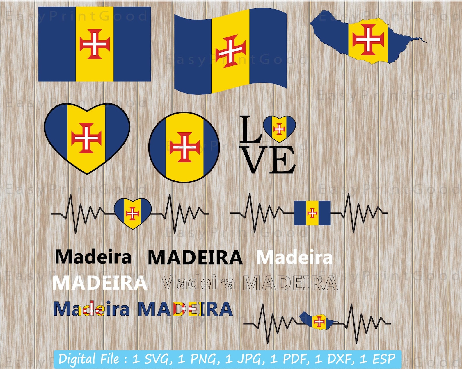 Madeira Flag SVG Bundle: National Symbols, Heart Map (digital Download ...
